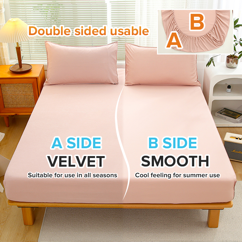 Dansunreve Soild Color Bed Sheet VelvetCooling Fiber Fittedsheet ...