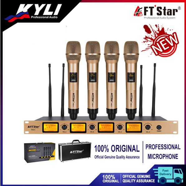 Wireless Microphone System, FT Star Pro 4-Channel UHF Cordless Mic Set With Four Handheld Mics ...