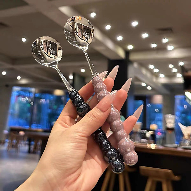 Pearl Handle Spoon Stainless Steel Stirring Spoons Ice Cream Cake ...