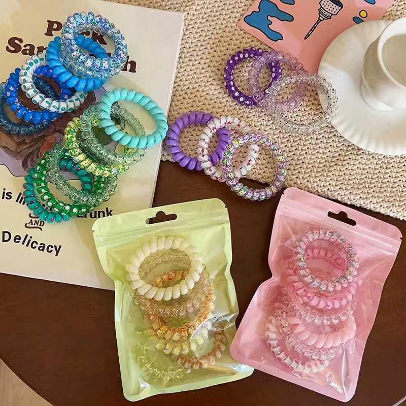 6Pcs Candy Color Hair Rope Lady Summer Telephone Wire Elastic Hair Band ...