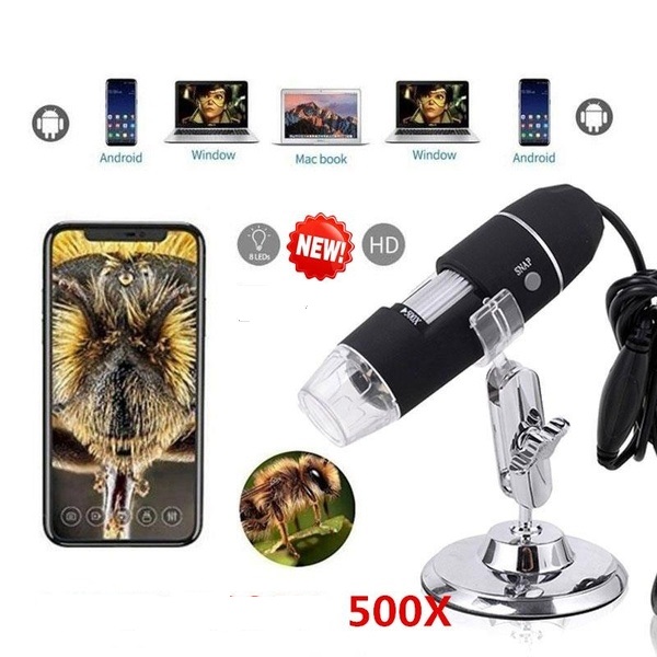 500x Digital USB Microscope 0X~500X Electronic Microscope USB 8 LED ...