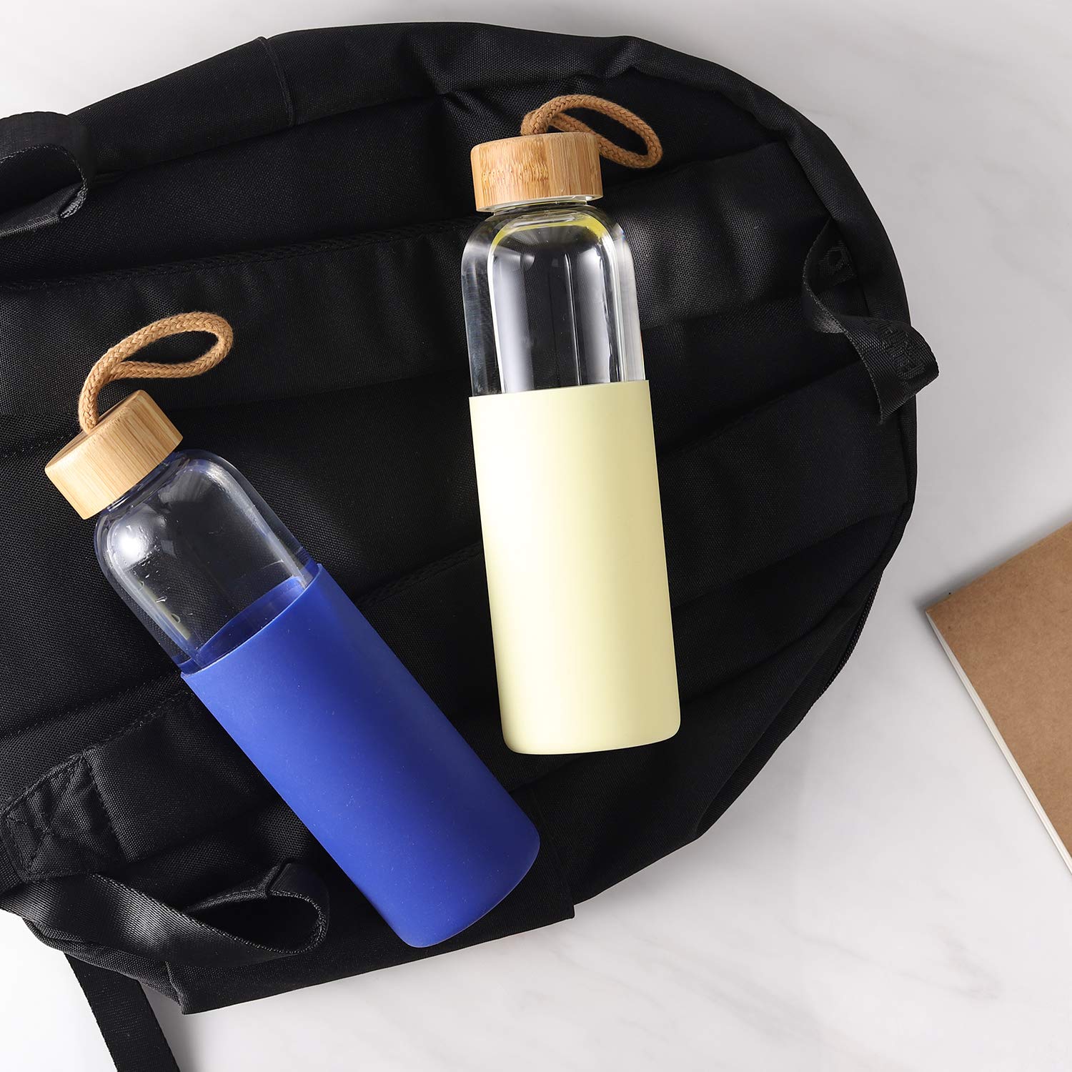 Glass Water Bottle with Bamboo Lid and Non-Slip Silicone Sleeve, 500ML ...