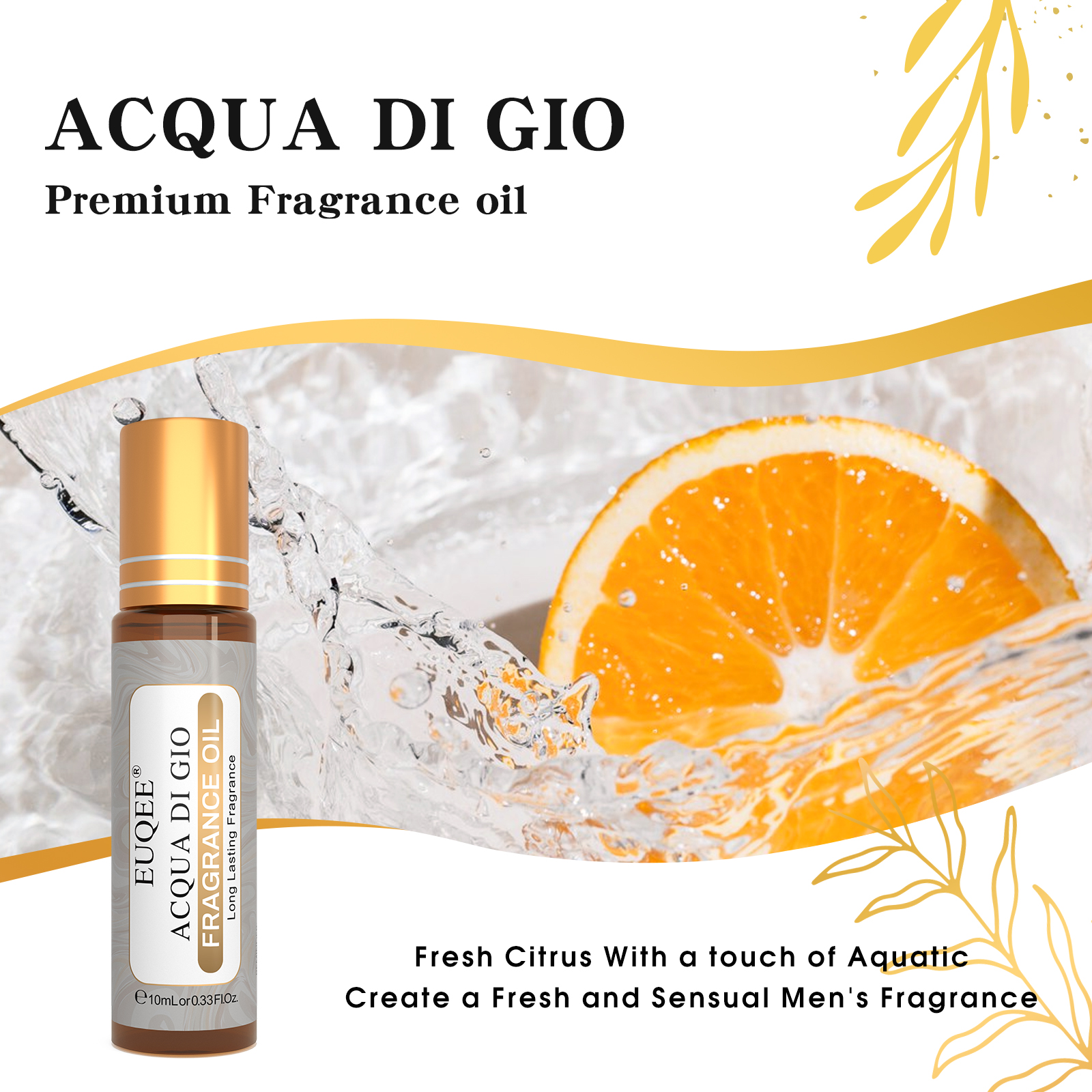 EUQEE 10ml Roller Men's Aroma Oils Long Lasting Fragrance Oil-Oud Wood Sauvage Acqua Di Gio ...