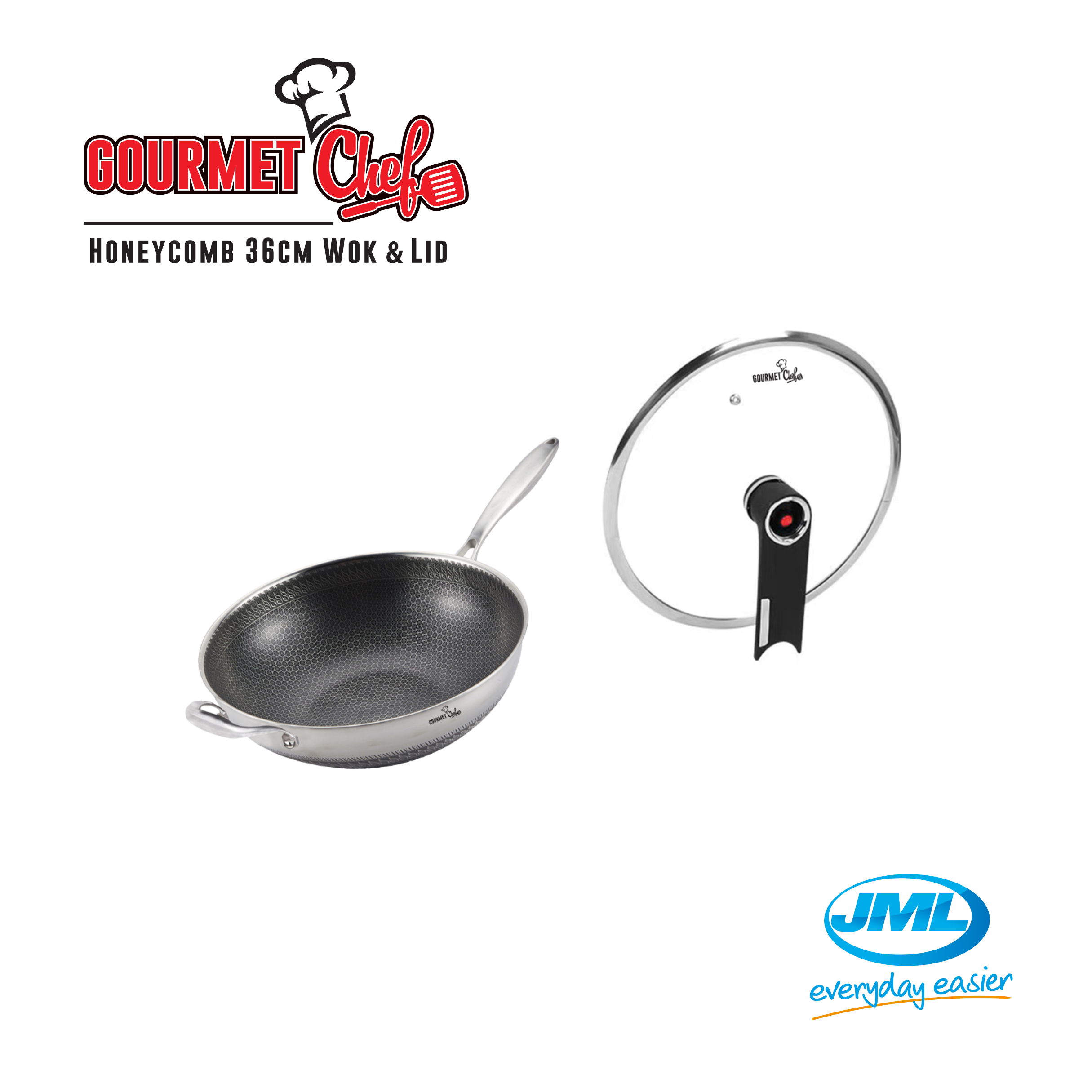 [JML Official] Gourmet Chef Honeycomb Wok 36cm | 7 Layers of Stainless ...