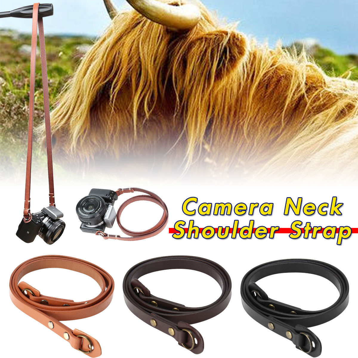 CANPIS Brown Genuine Chic Leather Camera Neck Shoulder Computers Strap ...