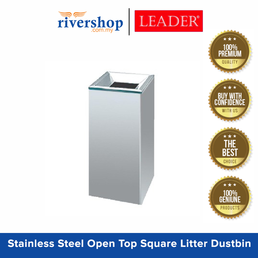 Leader Stainless Steel Open Top Square Garbage Litter Bin Wastebin SQB ...