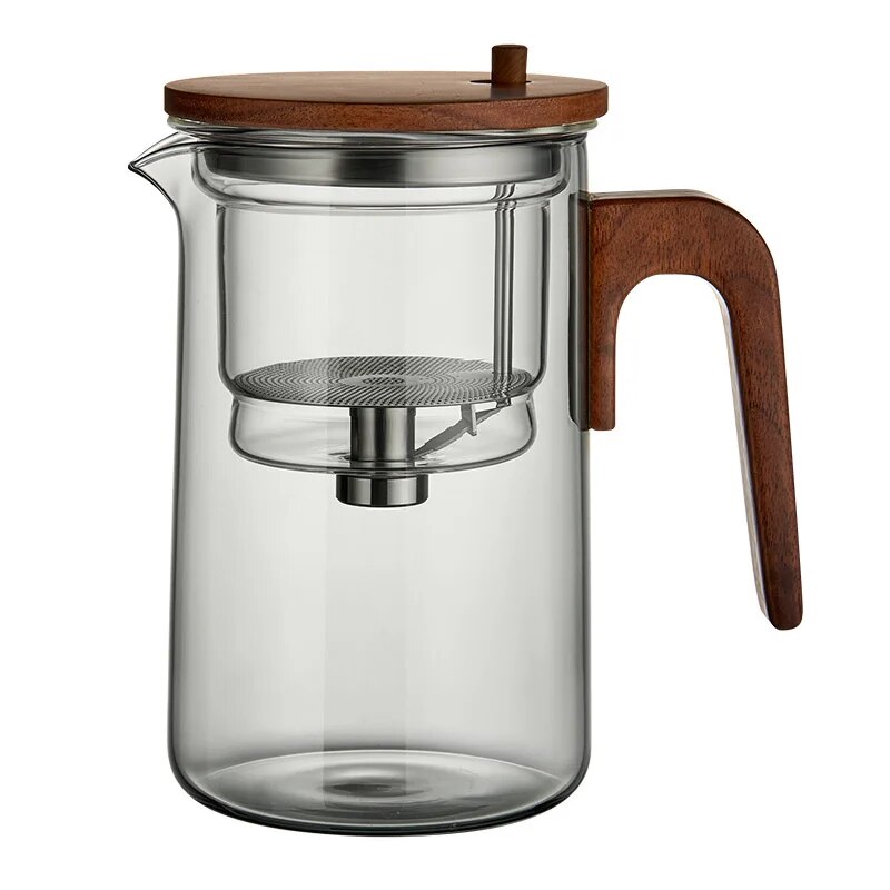 One Click Tea Separation Filtration Glass Teapots With Wood Handle Tea ...