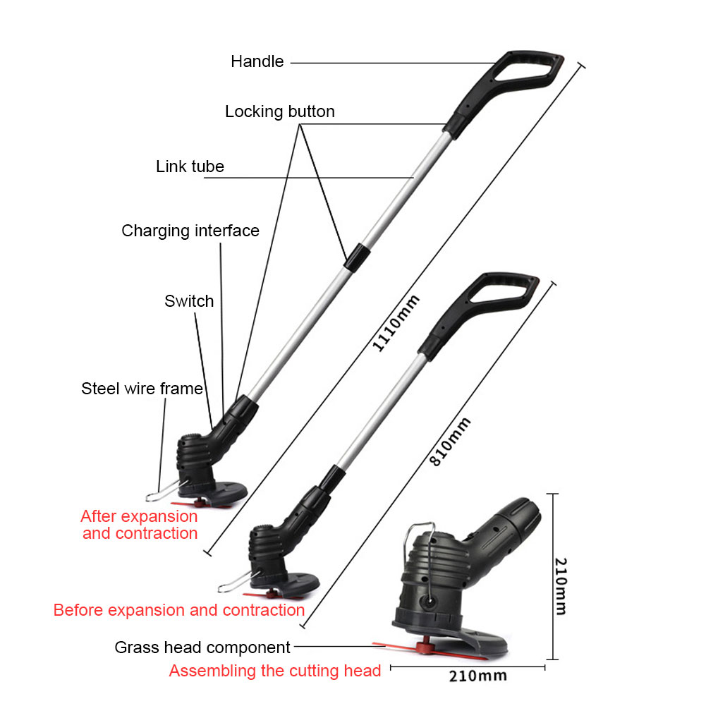 Trimmer Electric Lawn Mower 2000mah Usb Portable Adjustable String ...