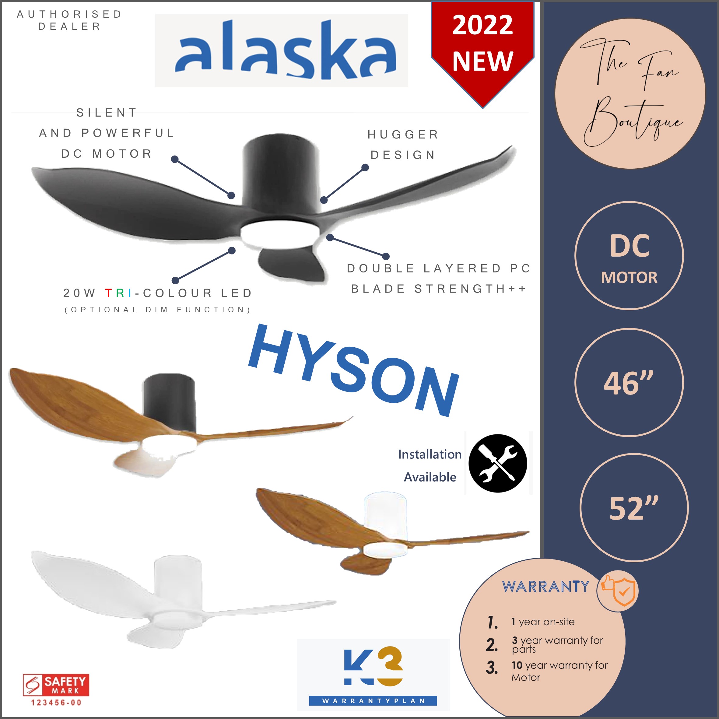 [NEW LAUNCH] ALASKA Hyson 46" | 52" DC Motor Ceiling Fan with Tri ...