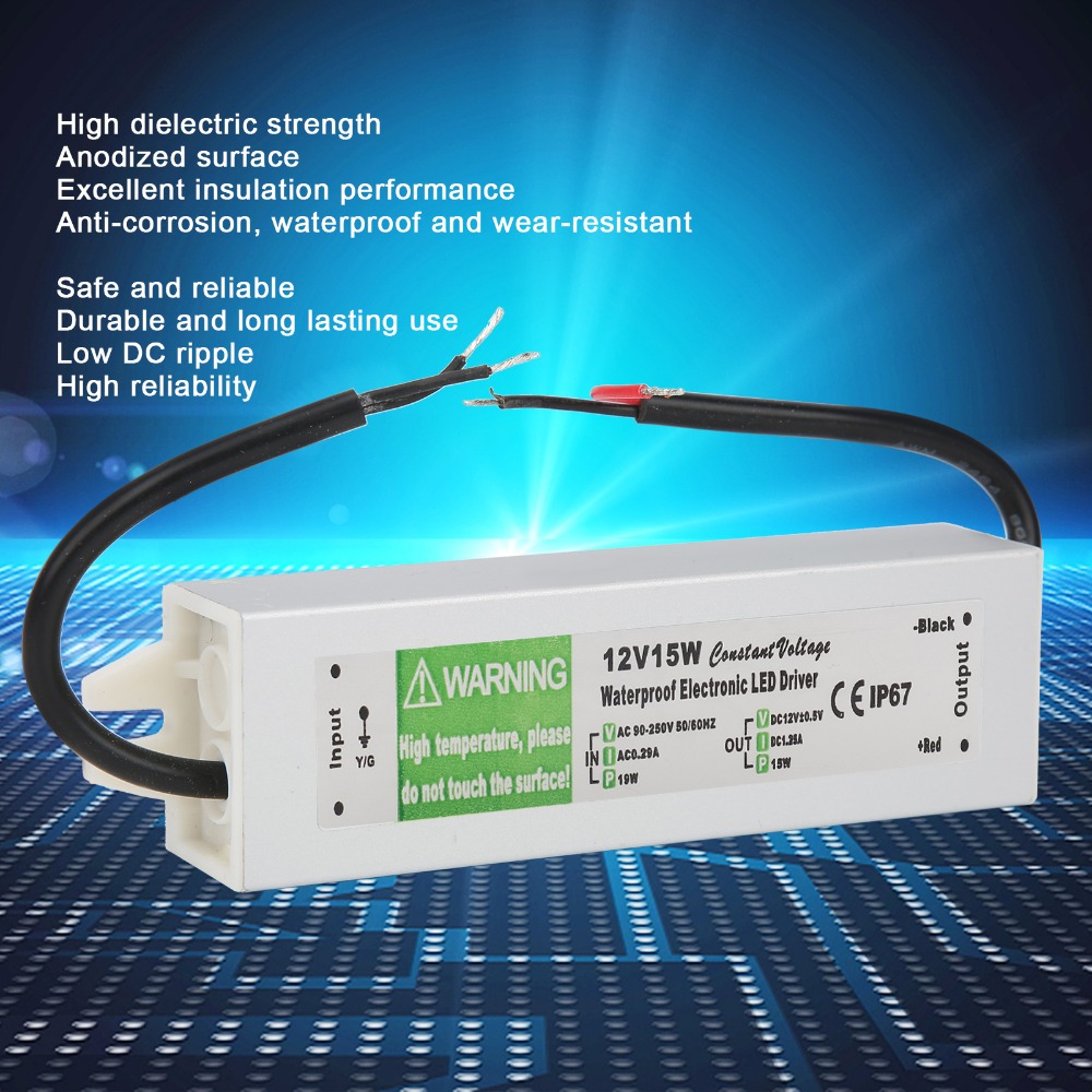 LED Light Strip Power Supply 15W LED Driver Transformer 12V/24V DC AC90 ...