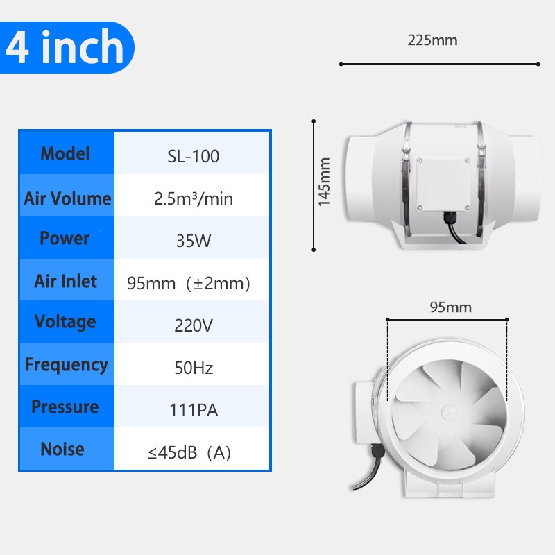 4/6 Inch Inline Duct Fan Booster Exhaust Blower Hisap Air Cooling Vent ...