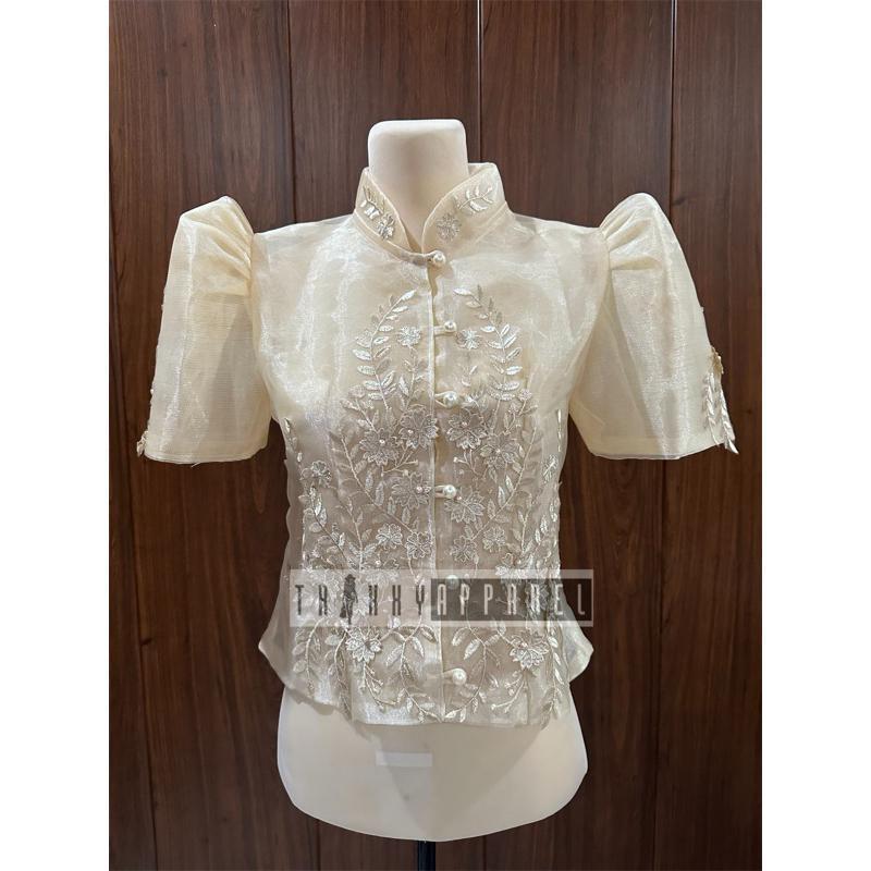 Chinese Collar Filipiniana Top with Lace | Lazada PH