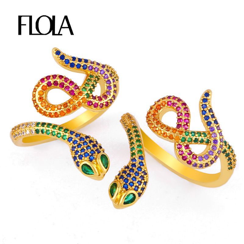 FLOLA Gold Adjustable Snake Ring Woman Rainbow Ring Snake Zirconia ...