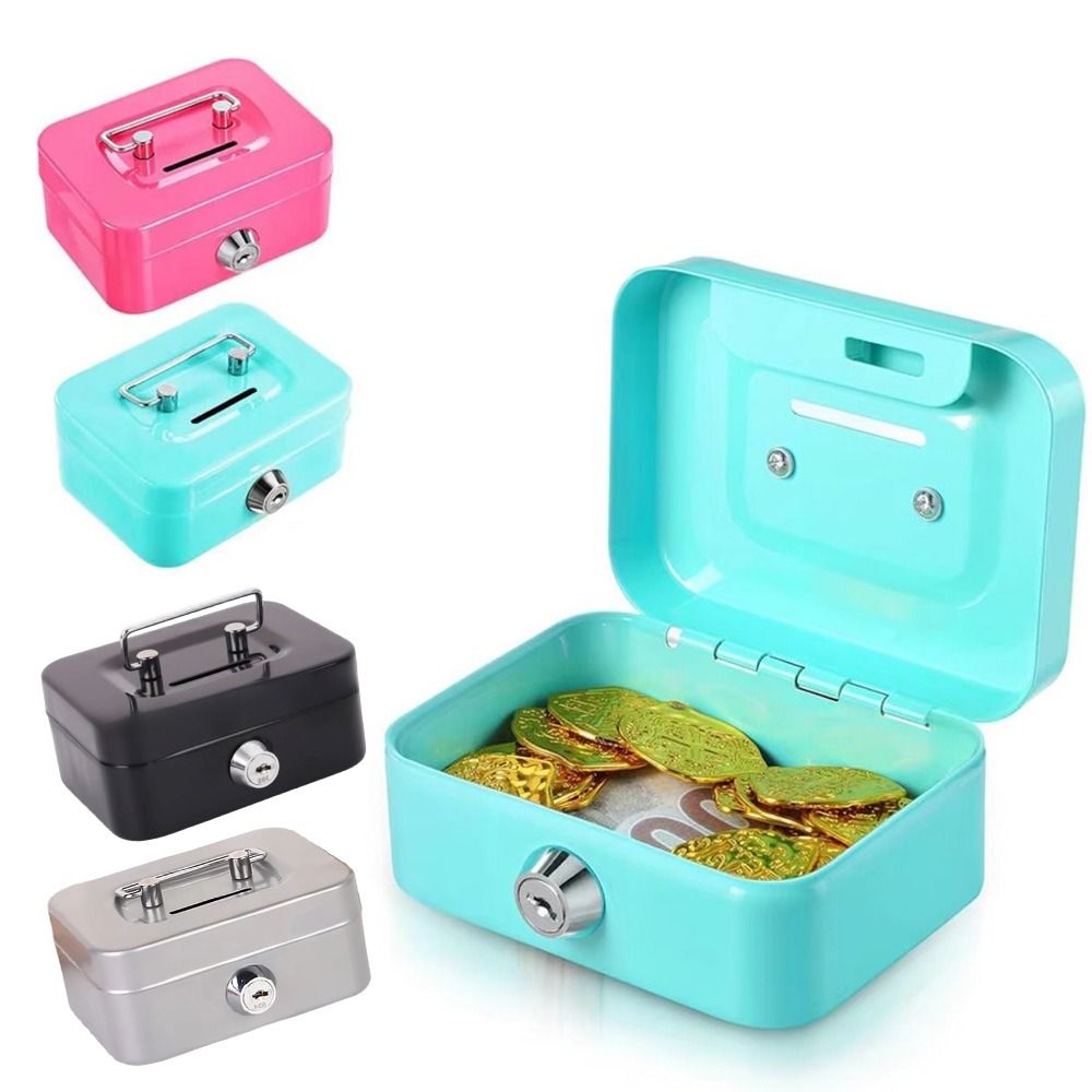 Coin Bank Mini Lockable Cash Box Metal Sturdy Construction Money Safe ...