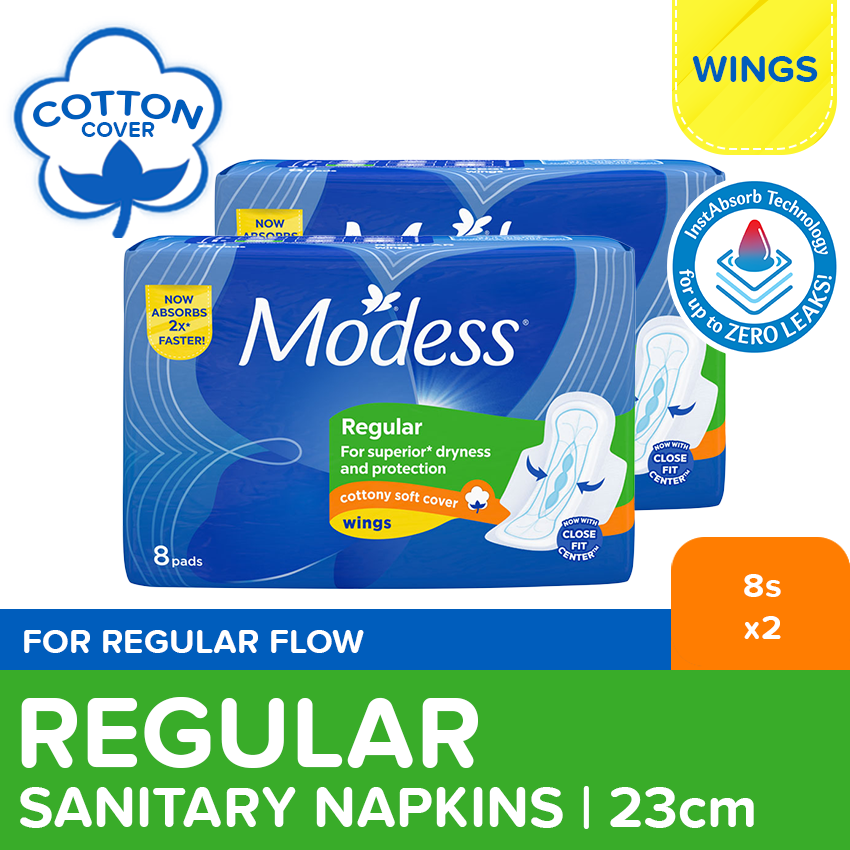 Modess Regular Cottony Soft with Wings Sanitary Napkins 8s x2 - Regular ...