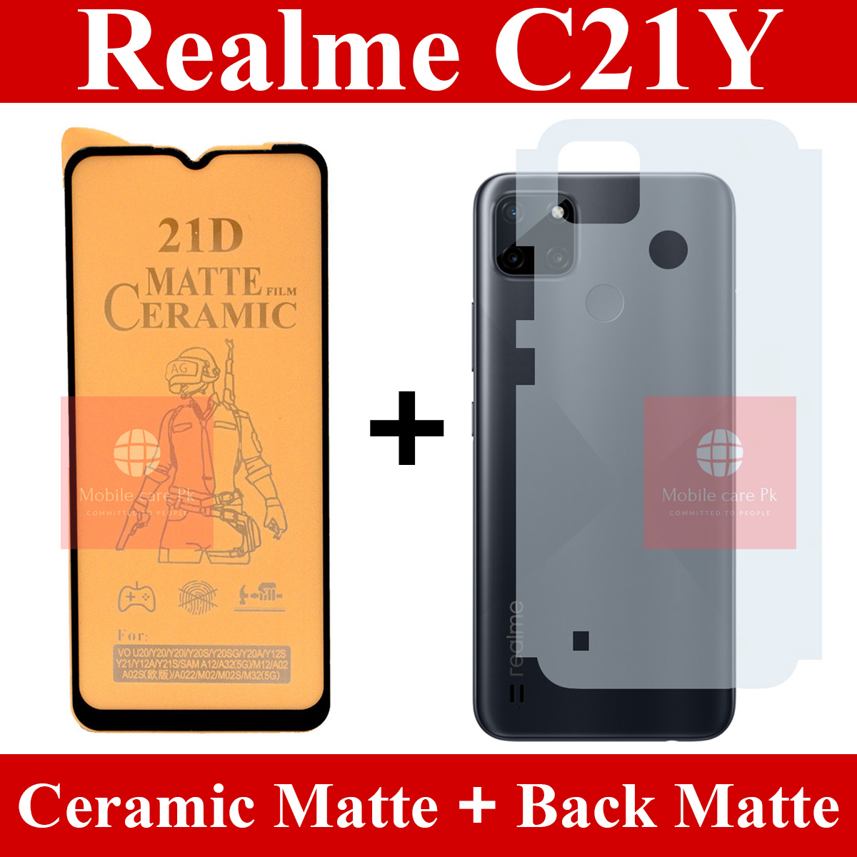 Realme C21Y Matte Glass Fiber Glass Protector + Back Protector Carbon ...