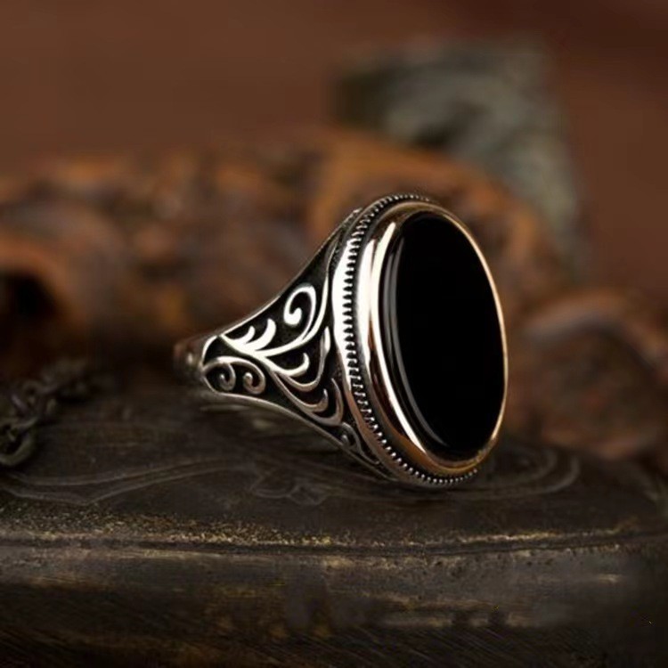Totem Pattern Zircon Ring Men's Punk Dark Tide Cool Wind Ring Popular ...