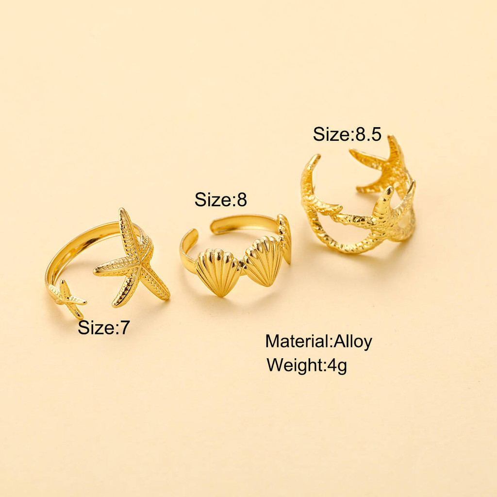 Enacolor 3Pcs/Set Sea Beach Vacation Starfish Shells Rings Fashion ...