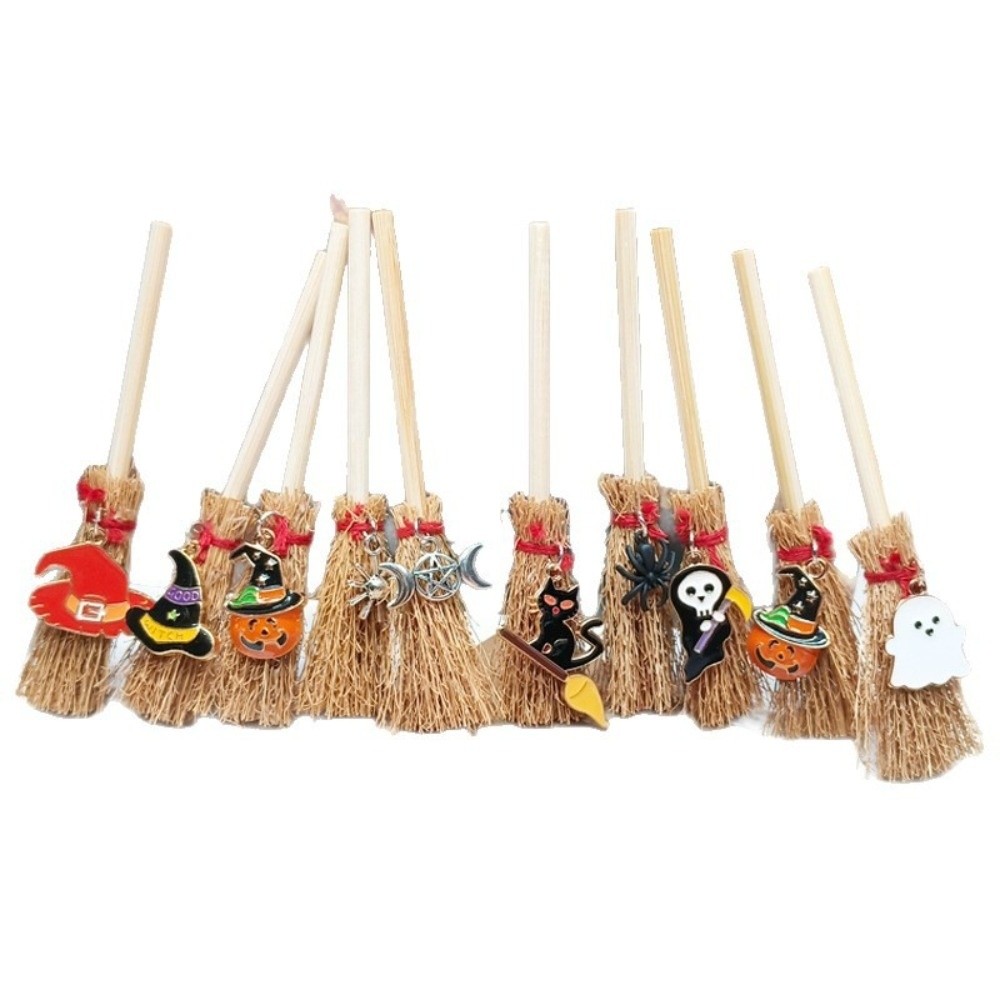 Toy Accessories 10cm Halloween Broom Spider Wooden Mini Broom Pendant ...
