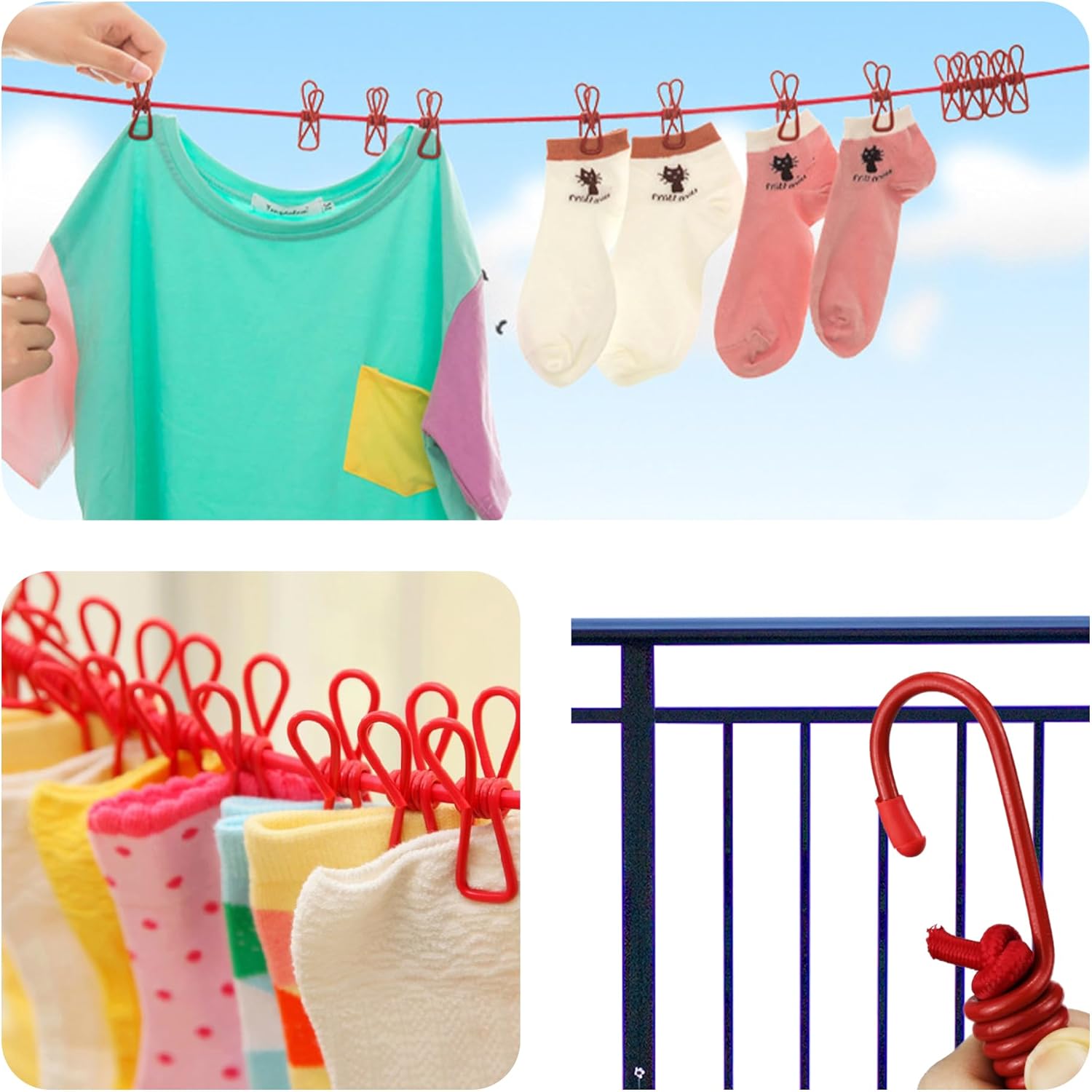 Portable Clothing Clothesline with 12 Clips Retractable Laundry Dryer ...