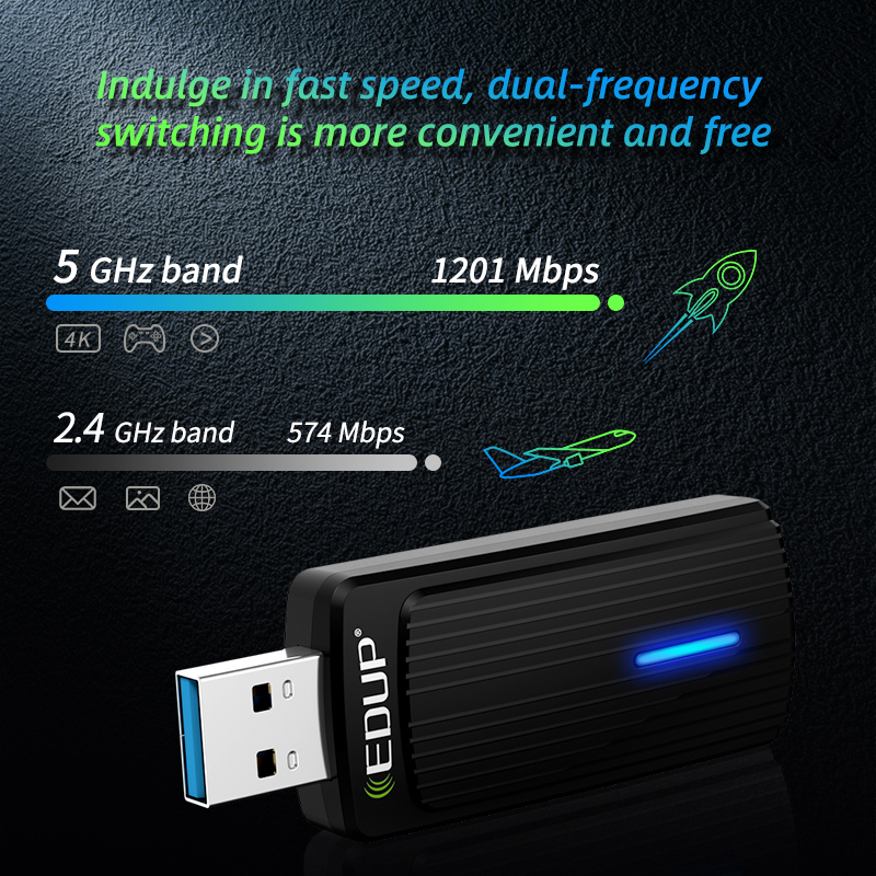 EDUP WiFi6การ์ดเครือข่ายไร้สาย1800Mbps USB3.0 2.4G/5G Dual Band 802 11ac/ax/a/g/n อะแดปเตอร์ไร้ ...