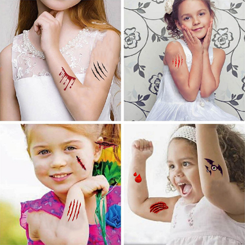 10pcs/set Scary Wounds Scar Water Transfer Waterproof Halloween Tattoo ...