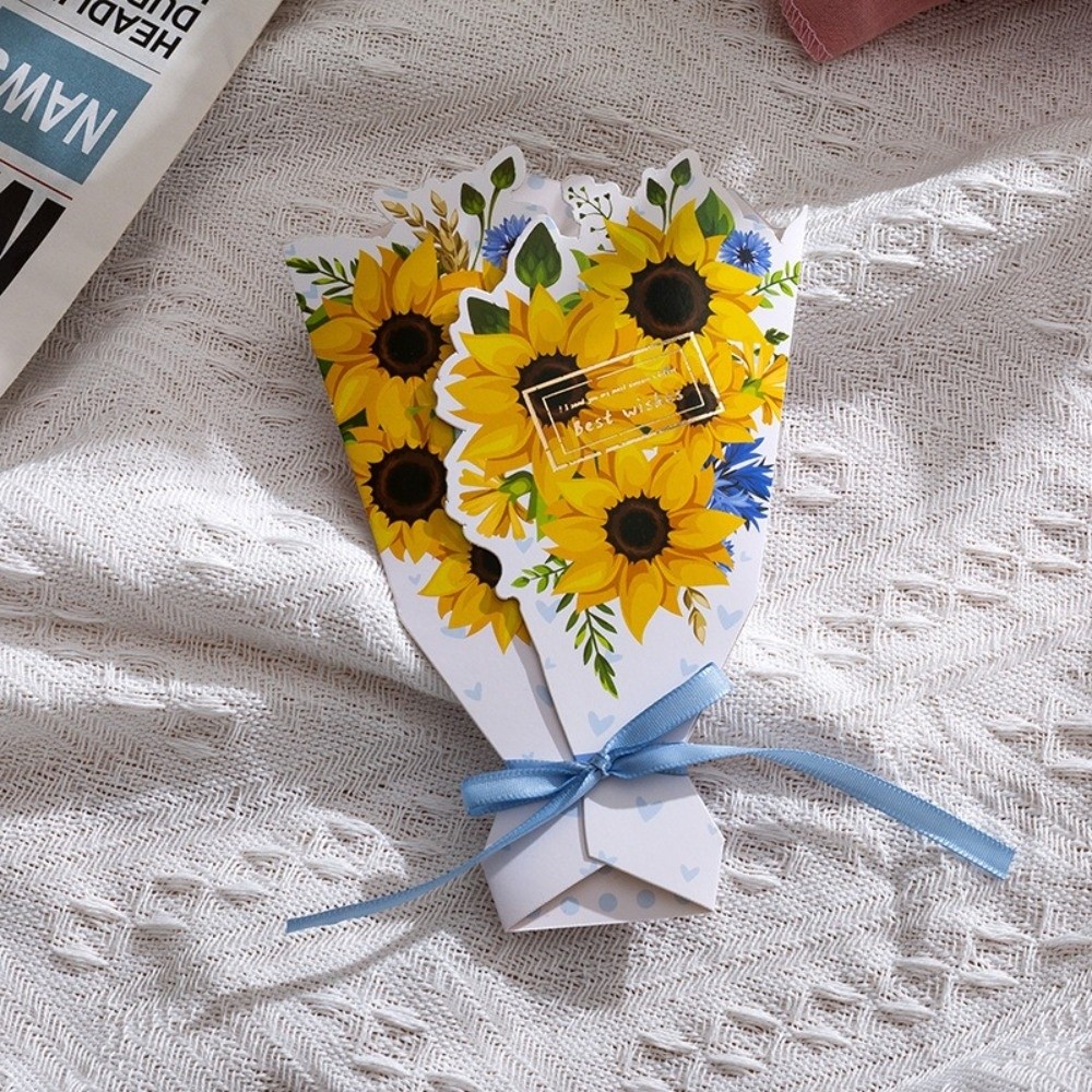 Best Wishes 3D Flower Bouquet Greeting Card Sunflower/Rose/Carnation ...