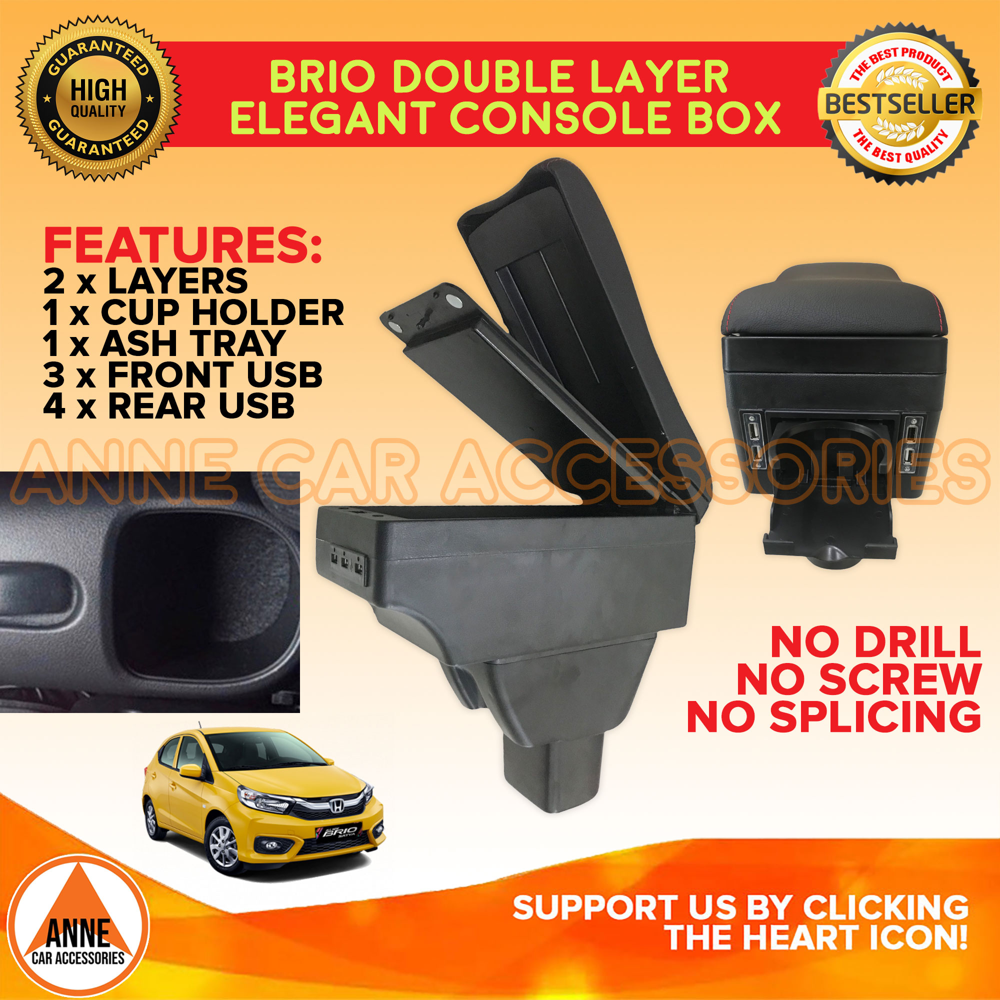 Car Armrest Honda Brio 2017 2018 2019 2020 2021 2022 2023 Accessories ...