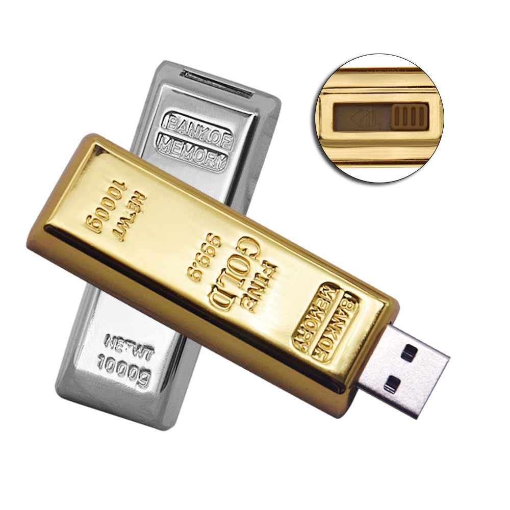 USB Flash Drive 128GB 64GB Latest Metal Bullion Gold Bar USB 2.0 Flash ...