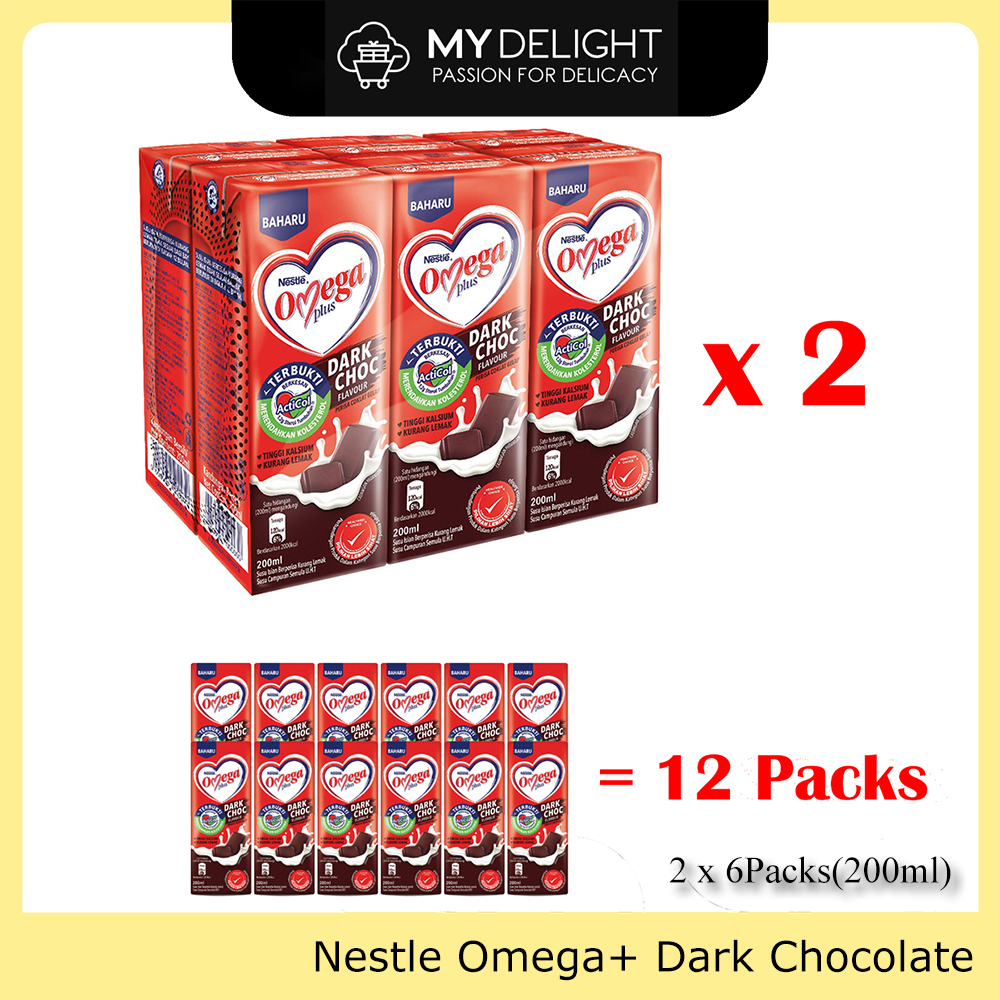 3 packs x 6 x 200ml Nestle Omega Plus Dark Chocolate Cocoa Choco Drink ...