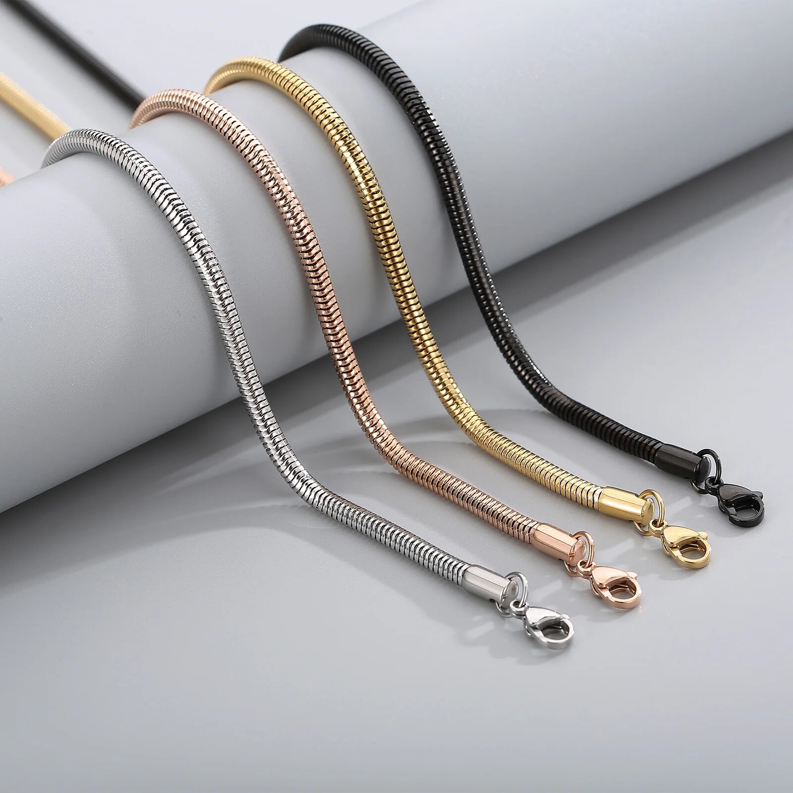 2.5/3/4mm Round Snake Chain Necklace for Men Women Chic Stainless Steel ...