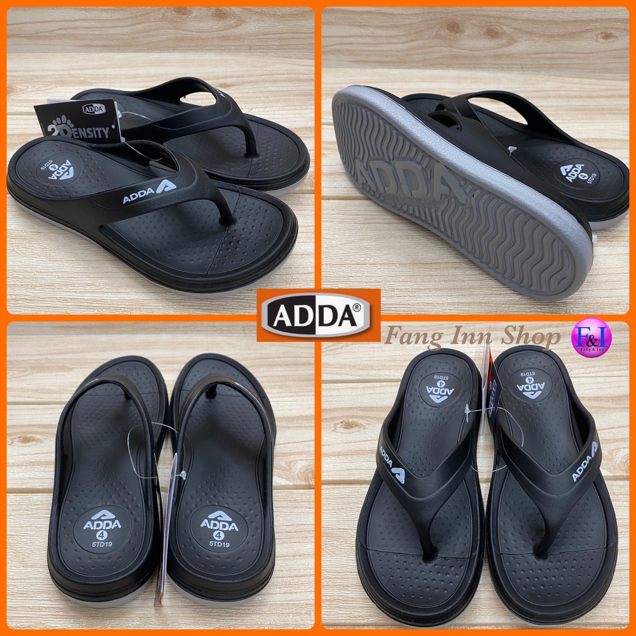 ADDA 5TD19 รองเท้าแตะหนีบหญิง (4-6) สีดำ/ครีม - FANG INN SHOP - ThaiPick