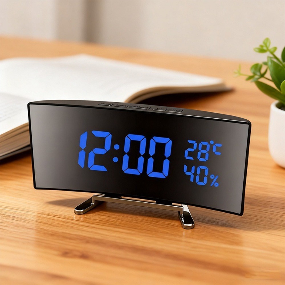 Multi-function Curved Screen Digital Alarm Clock Temperature Humidity ...