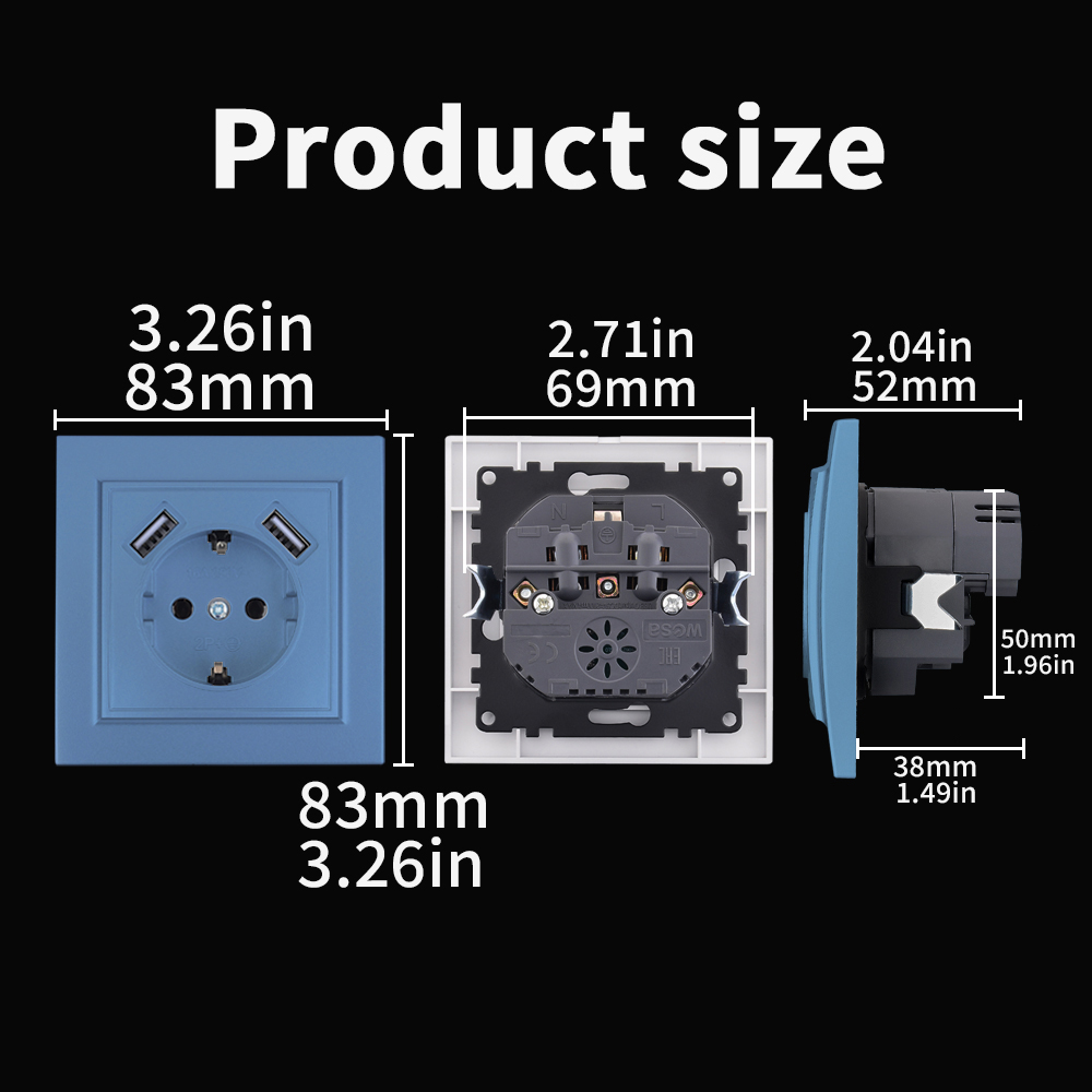 Blue Electrical Outlets Classic Wall Embedded USB Power Sockets EU ...