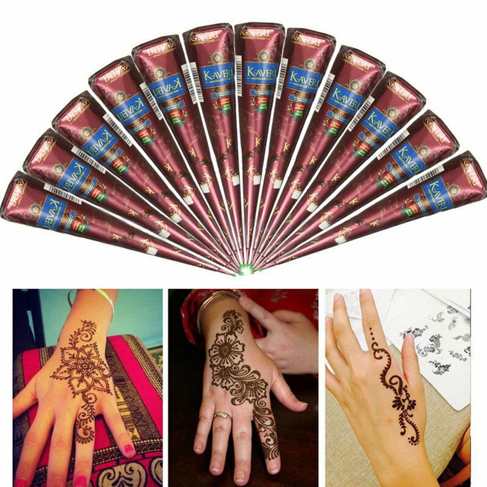 3 Colors DIT Tools Natural Henna Cones Temporary Tattoo Body Art ...