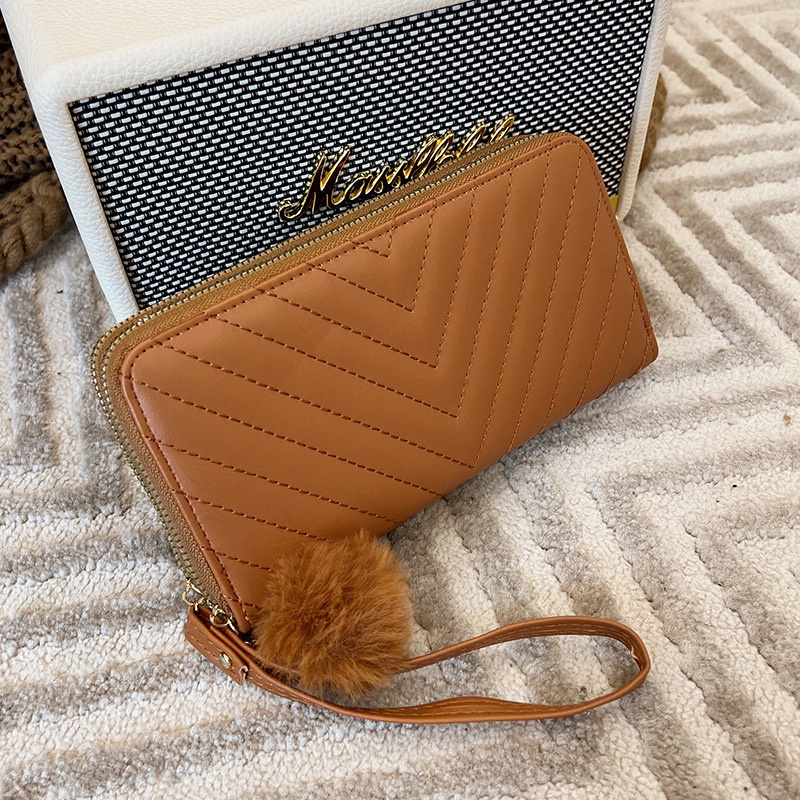 UISN MALL #8860 Fashion Wallet Women Simple Fur Ball Coin Purse Clutch ...