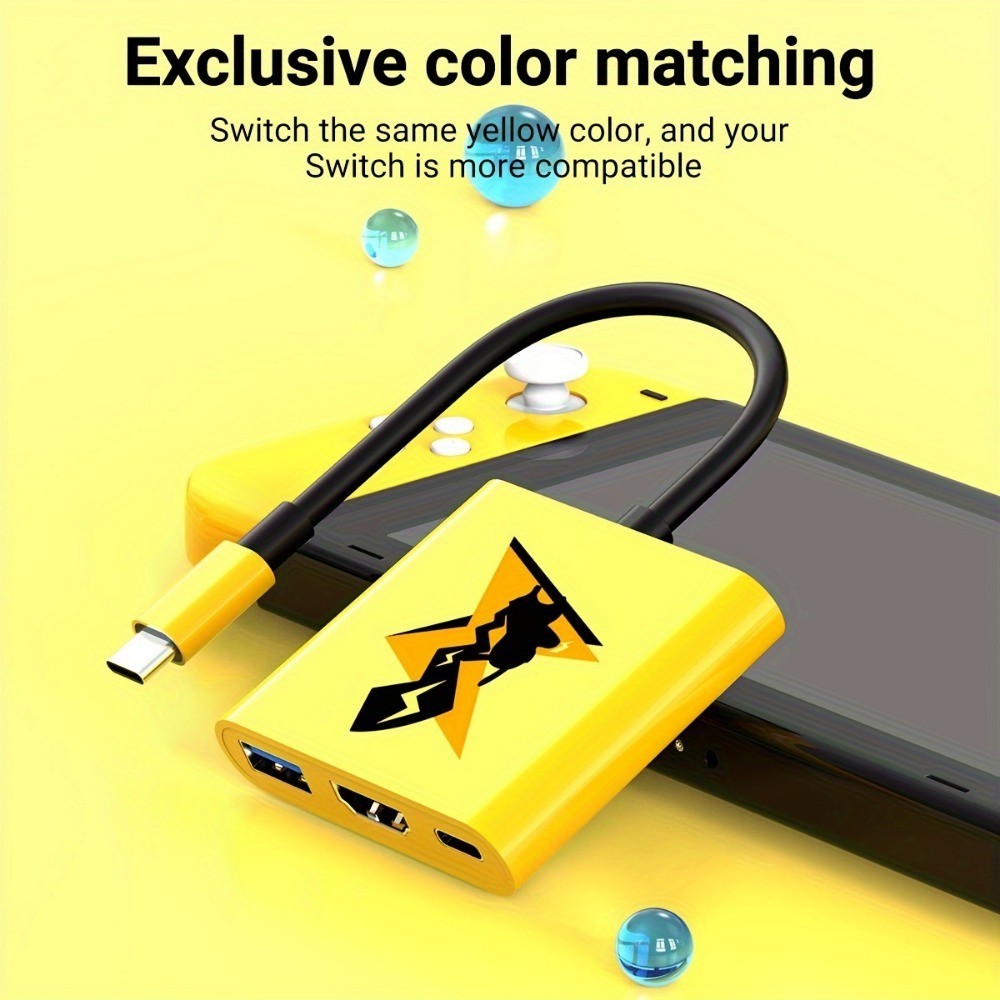 For Nintendo Switch Pokemon Pikachu TV Dock Station, 3 in 1 Portable ...