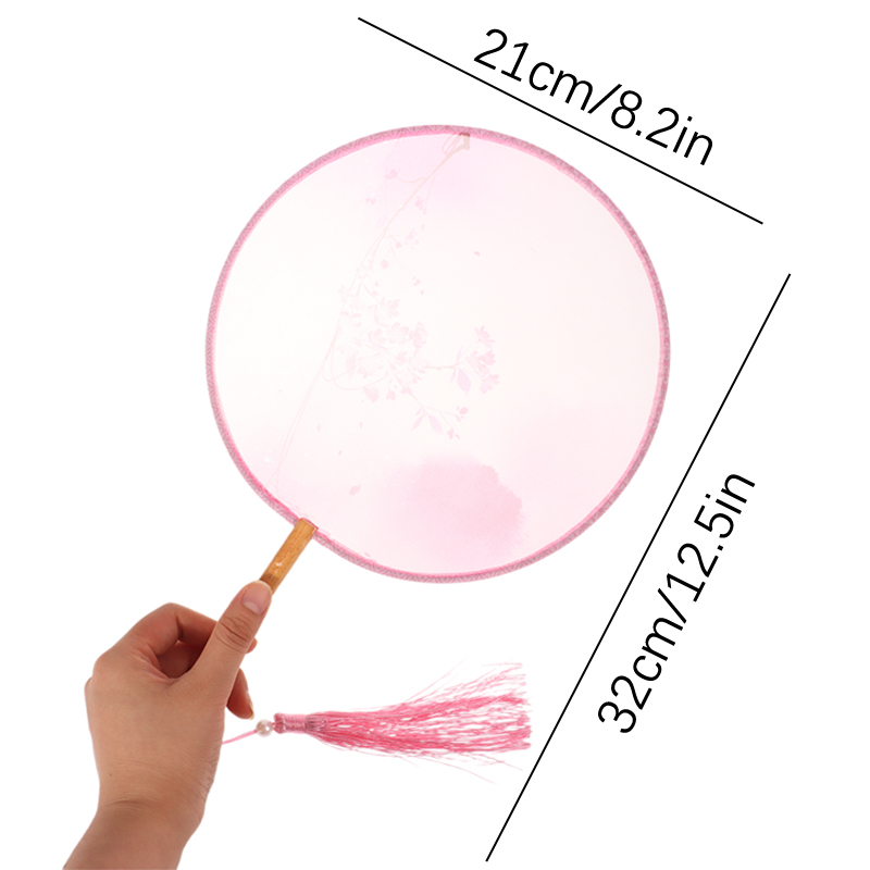 Chinese Round Hand Fan Vintage Printing Silk Fan Ancient Tassel Dance ...