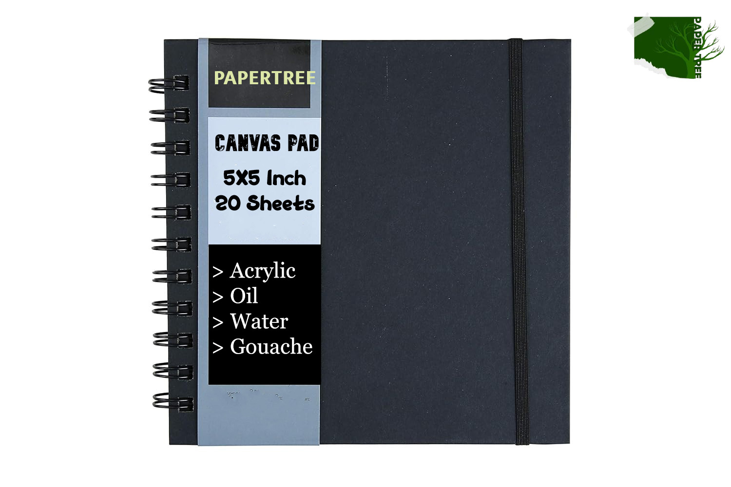 Papertree Canvas Pad Black cover spiral bound 5x5 inch , 20 sheets ...