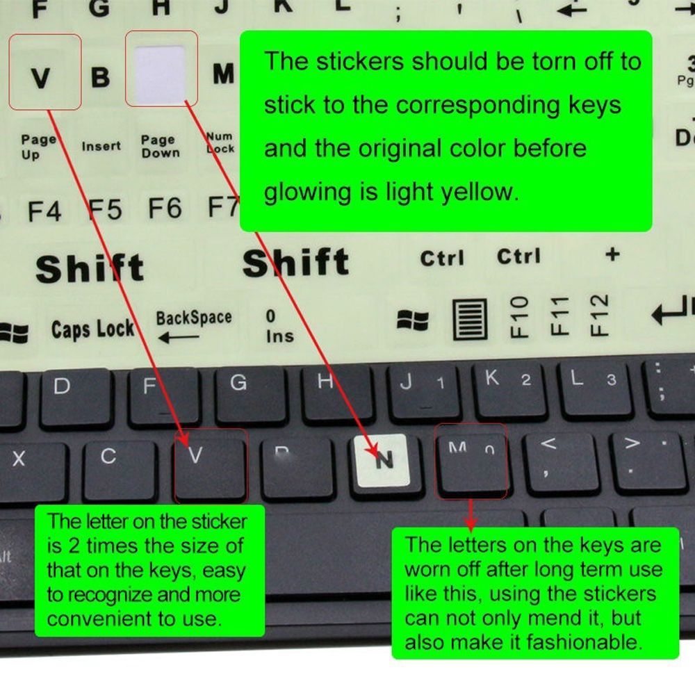 General 1PC Luminous English Glow In The Dark Full Keyboard Keyboard ...