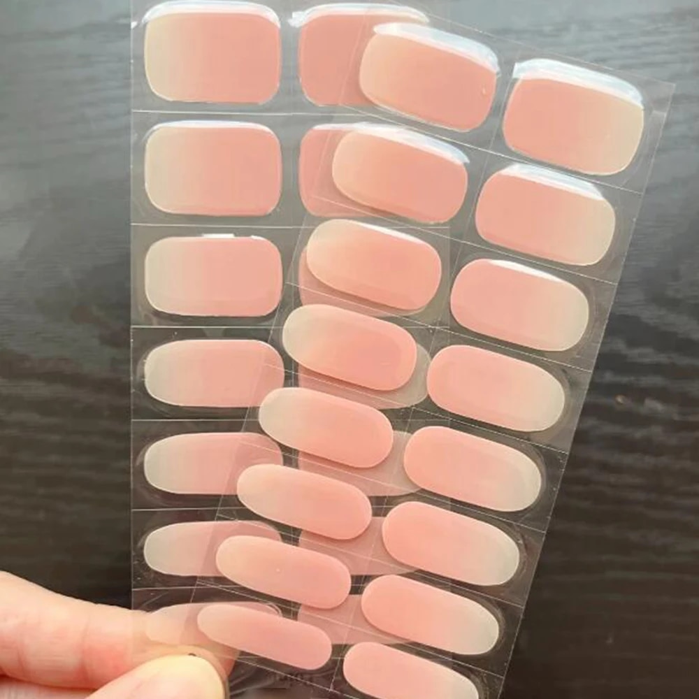 16Tips/Sheet Peach Pink Semi Cured Gel Nail Strips DIY Full Cover Gel ...