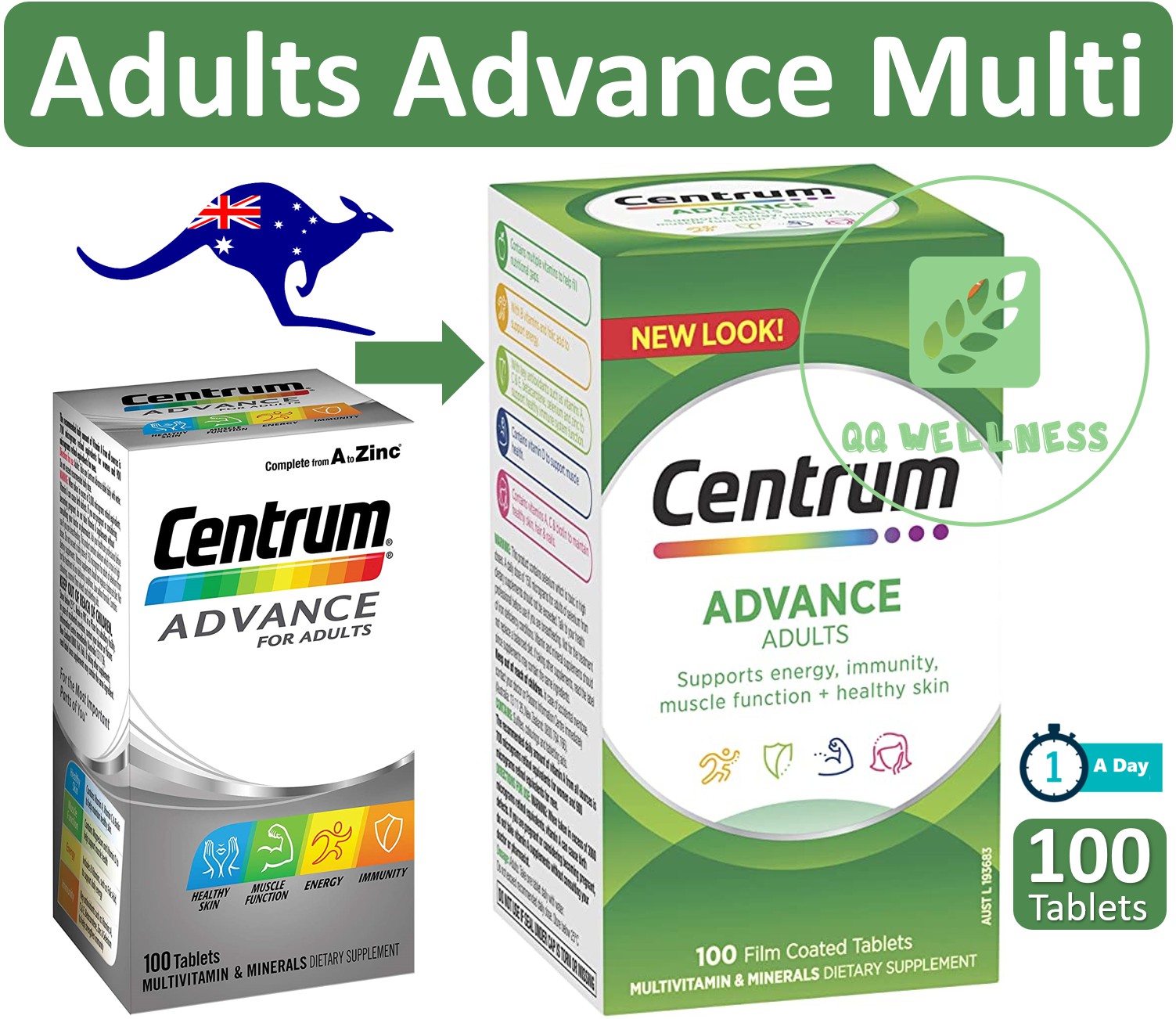 👍Centrum Advance Multivitamins and Minerals 100 Tablets (Australian ...