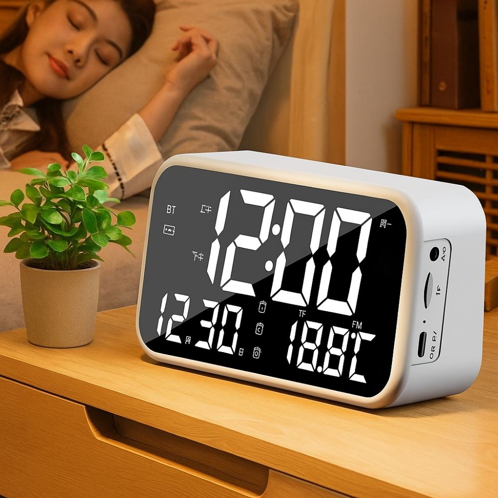 Multifunction Dual Alarms Mirror Alarm Clock Rechargeable Temperature ...