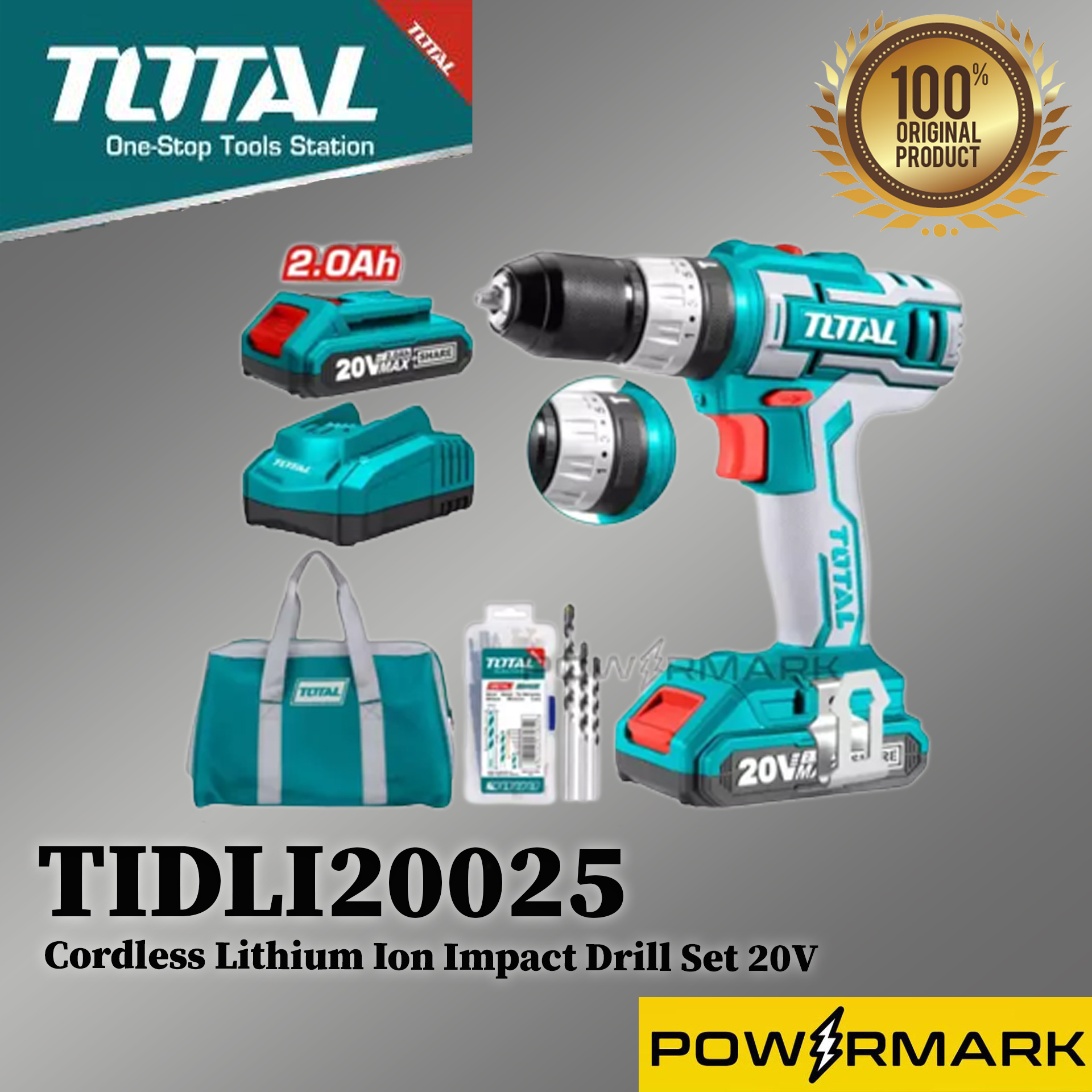TOTAL TIDLI20025 Cordless Lithium Ion Impact Drill Set 20V [POWERMARK ...