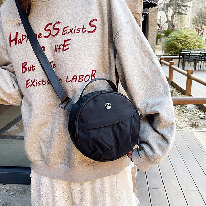 Cute Fashion Nylon Shoulder Bag Solid Color Small Round Bag Mini ...