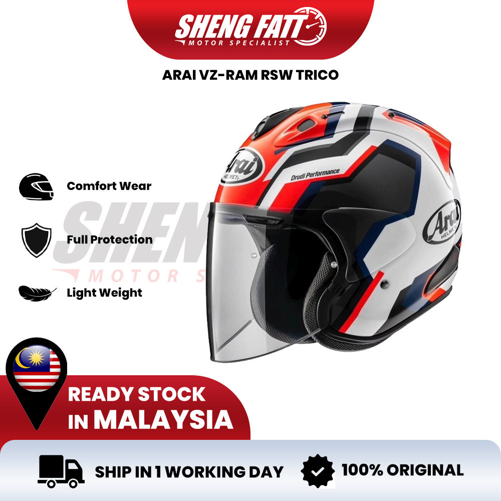ARAI VZ-RAM RSW TRICO Helmet Motor Visor Topi Keledar Keselamatan Open Face Original Superbike ...