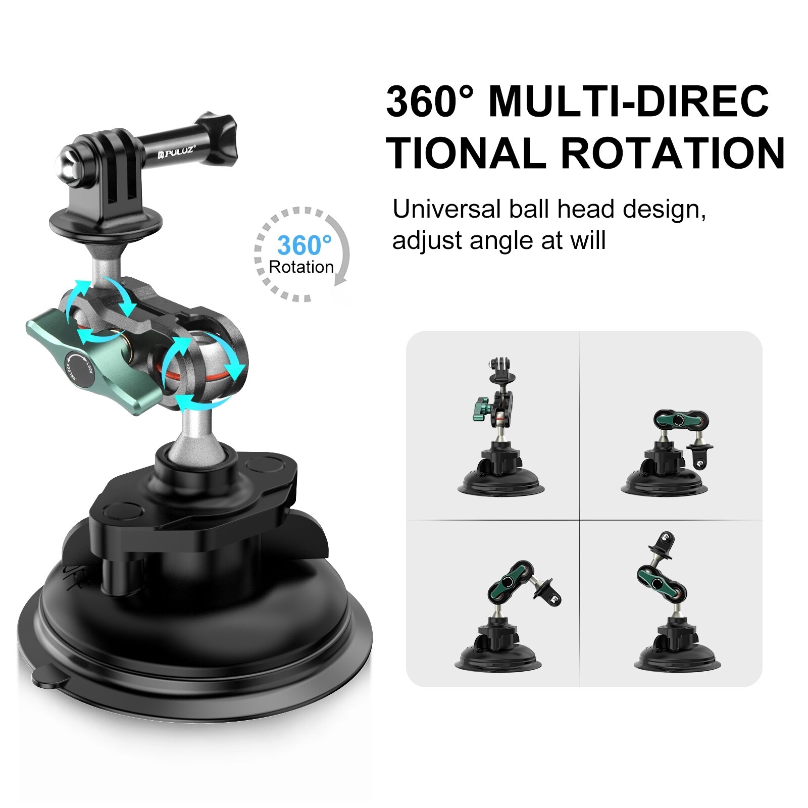 PULUZ Magic Arm Strong Suction Cup Aluminum Alloy Mount For Gopro DJI ...