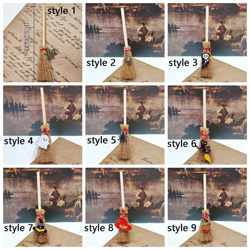 Toy Accessories 10cm Halloween Broom Spider Wooden Mini Broom Pendant ...