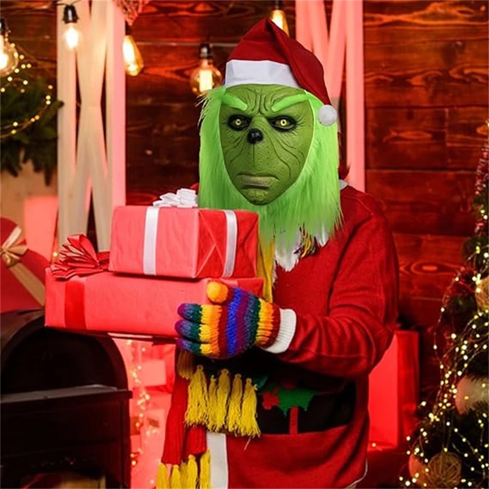 Christmas Green Thief Monster Mask Latex Full Head Mask With Red Santa ...