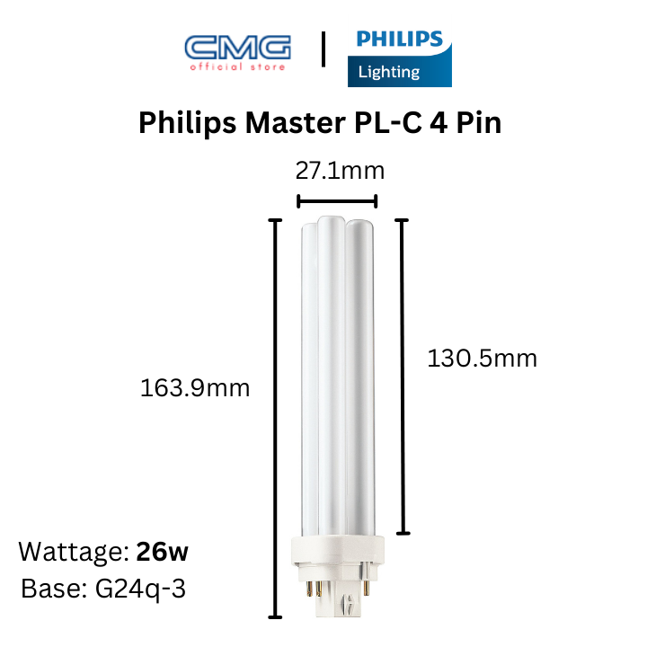 Philips Master PLC 4 Pin 13w/18w/26w 4P G24q -1/2/3 Base (Amber, Warm White, Cool White, Cool ...
